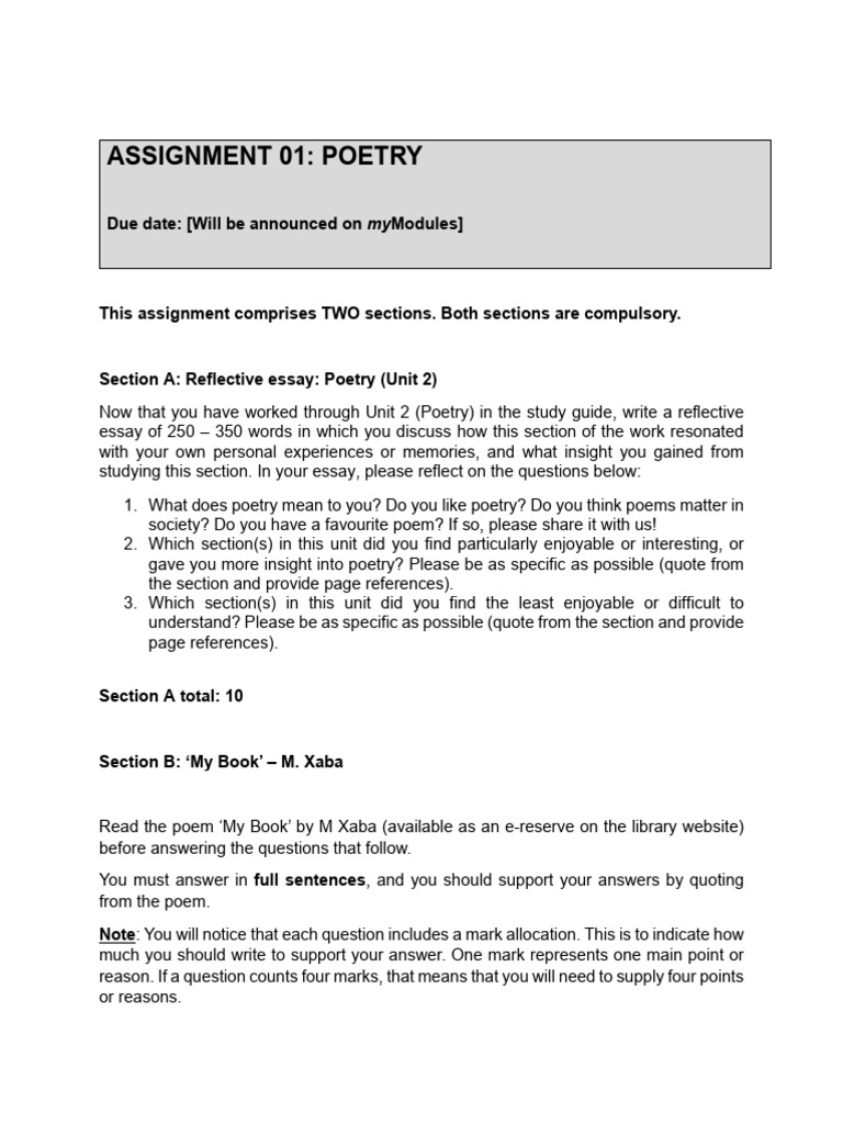 ENG1501 Assignment 1 Poetry | PDF
