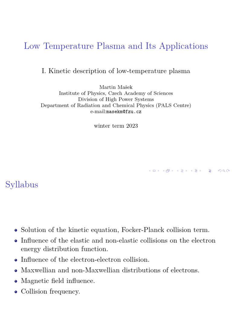 Low Temp Plasma 1 | PDF | Plasma (Physics) | Hamiltonian Mechanics