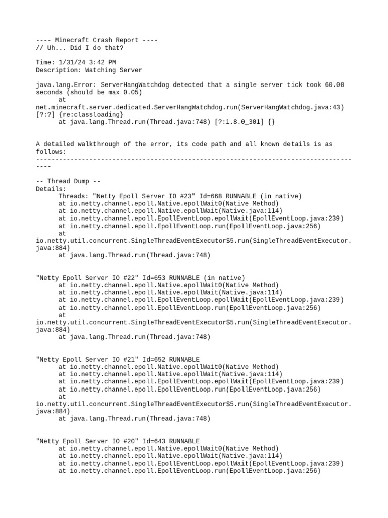 Minecraft Server Hang Error Report | PDF | Java Virtual Machine | Java ...