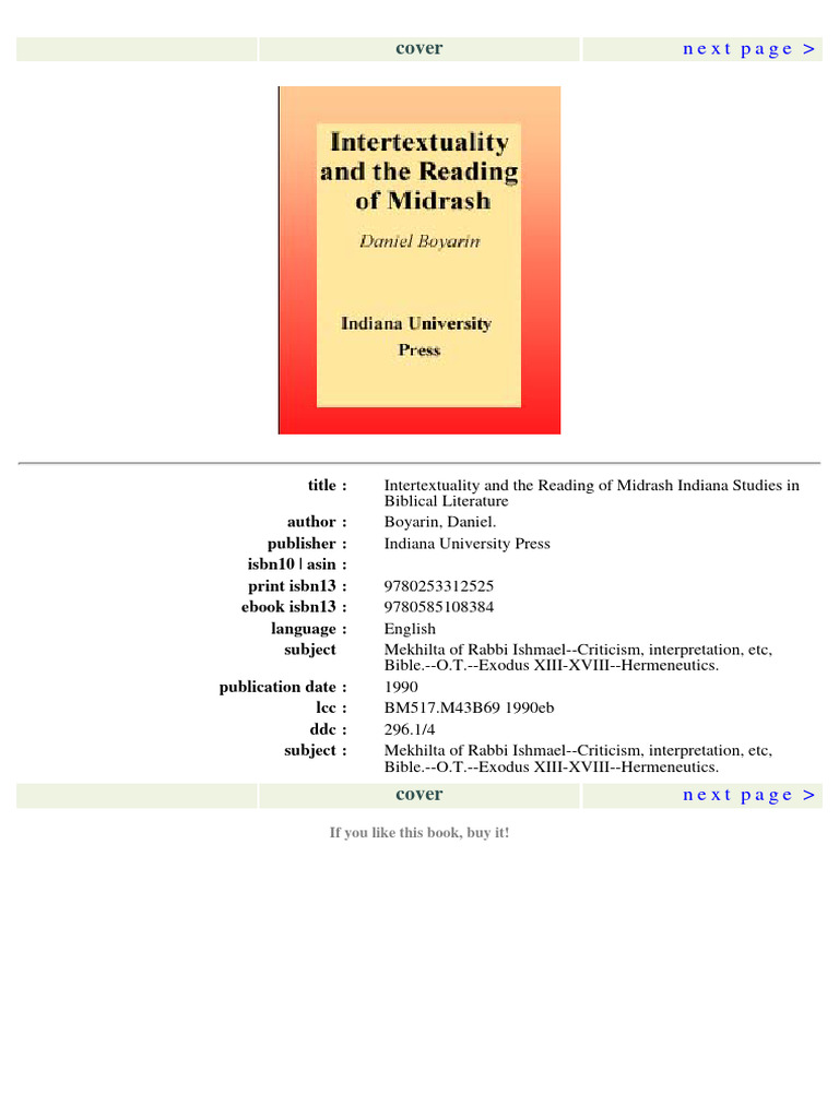 Intertextuality and The Reading of Midrash (Indiana Studies in Biblical ...