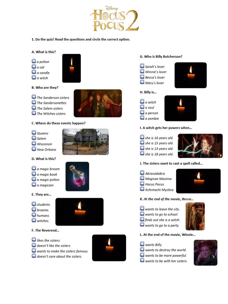 Hocus Pocus 2 (Worksheet) | PDF