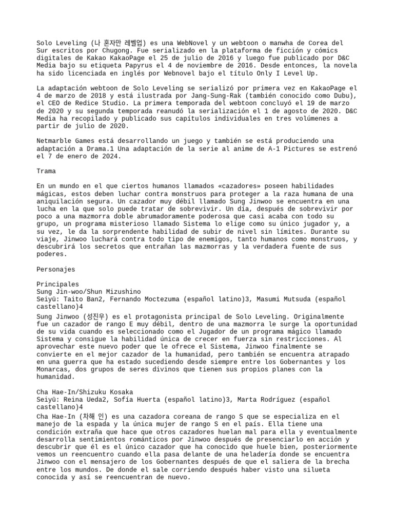 Solo Leveling | PDF | Entretenimiento