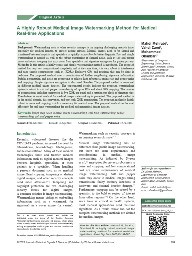 A Highly Robust Medical Image Watermarking Method | PDF | Computing ... A Highly Robust Medical Image Watermarking Method | PDF | Computing ...
