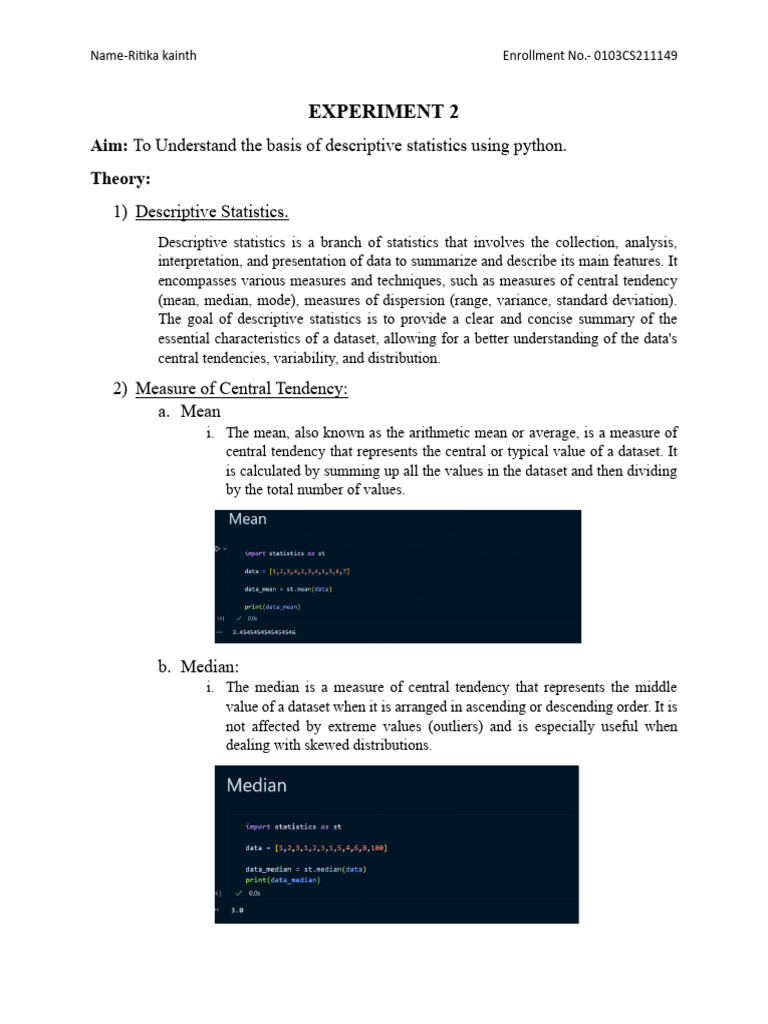 Exp2 Me | PDF | Mode (Statistics) | Mean