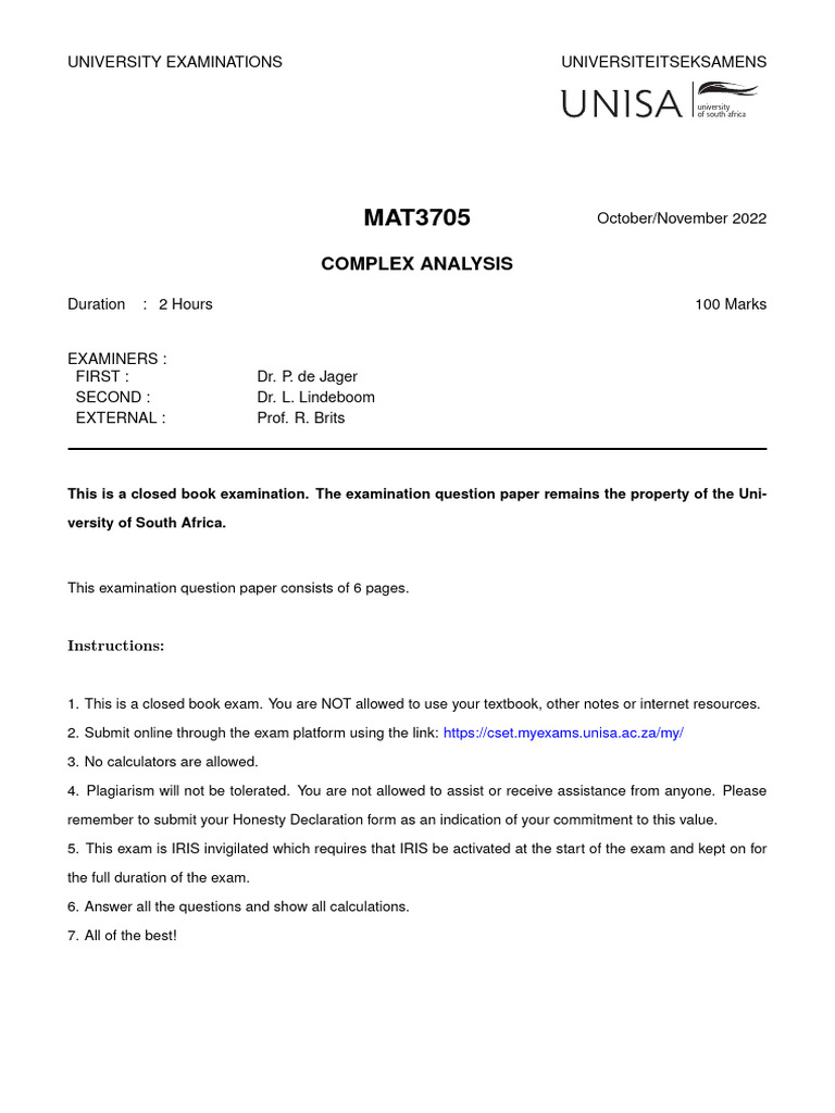 MAT3705 - October 2022 - Exam | PDF