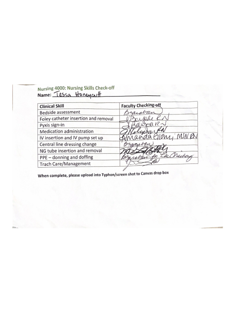 Nursing 4000 Nursing Skills Check-Off | PDF