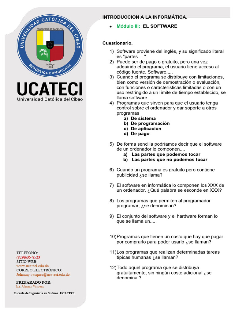 Cuestionario Módulo III SoftWare | Descargar gratis PDF | Software | Programa de computadora