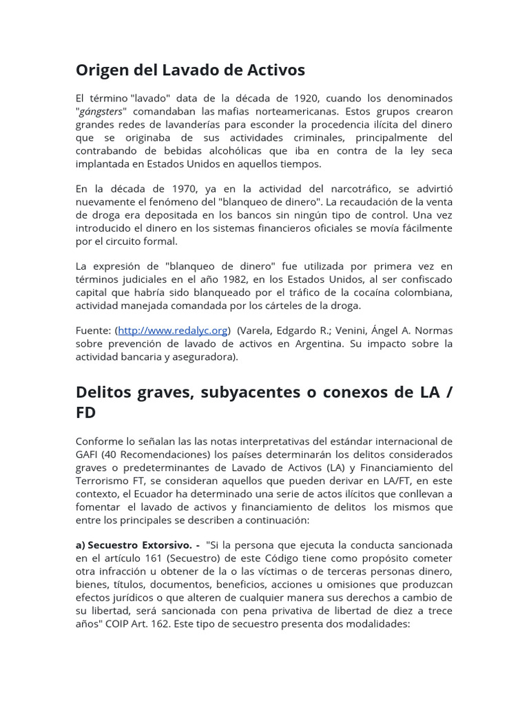 Origen Lavado Activos | PDF