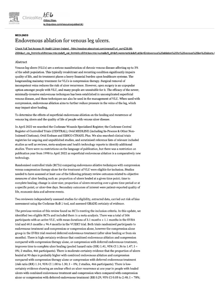 Venous Leg Ulcer Ablation | PDF