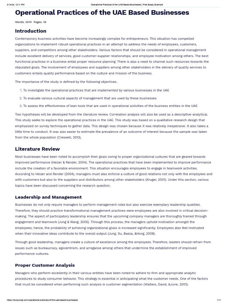 Operational Practices of The UAE Based Businesses - Free Essay Example ...