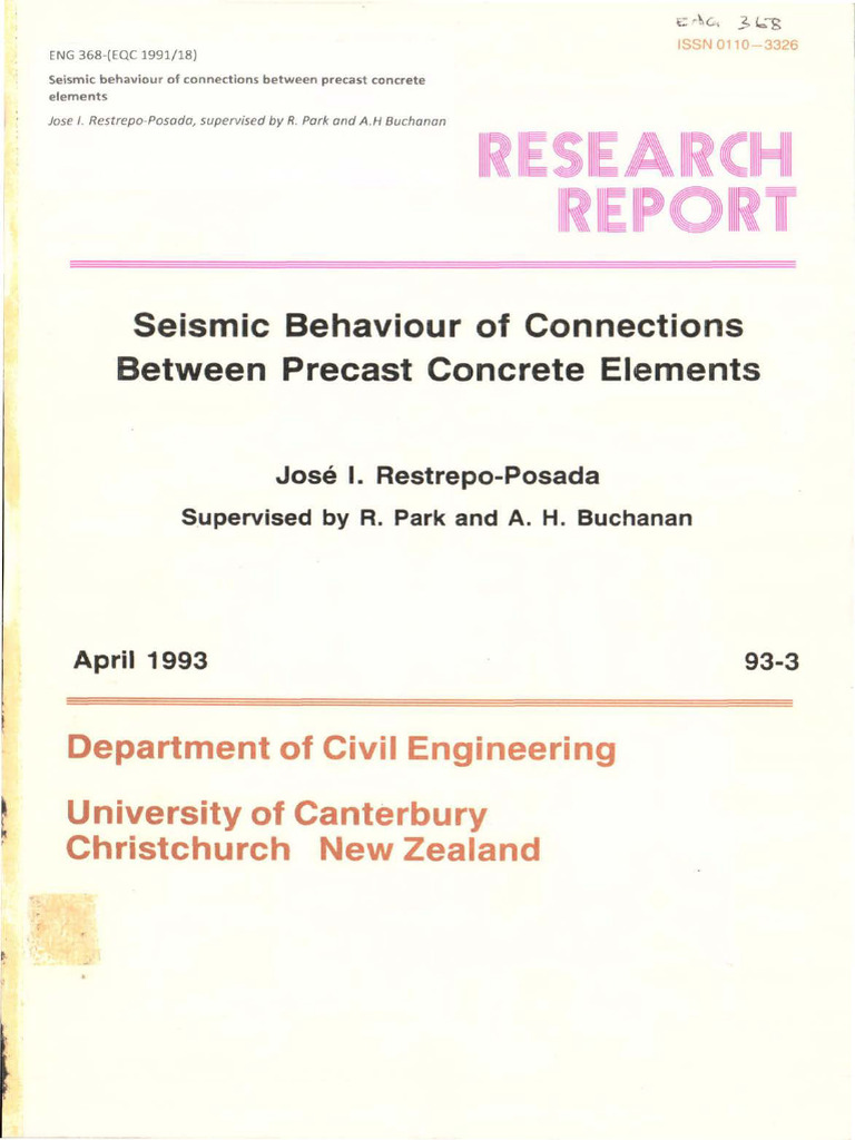 368 Seismic Behaviour Of Connections Between Precast Concrete Elements Download Free Pdf