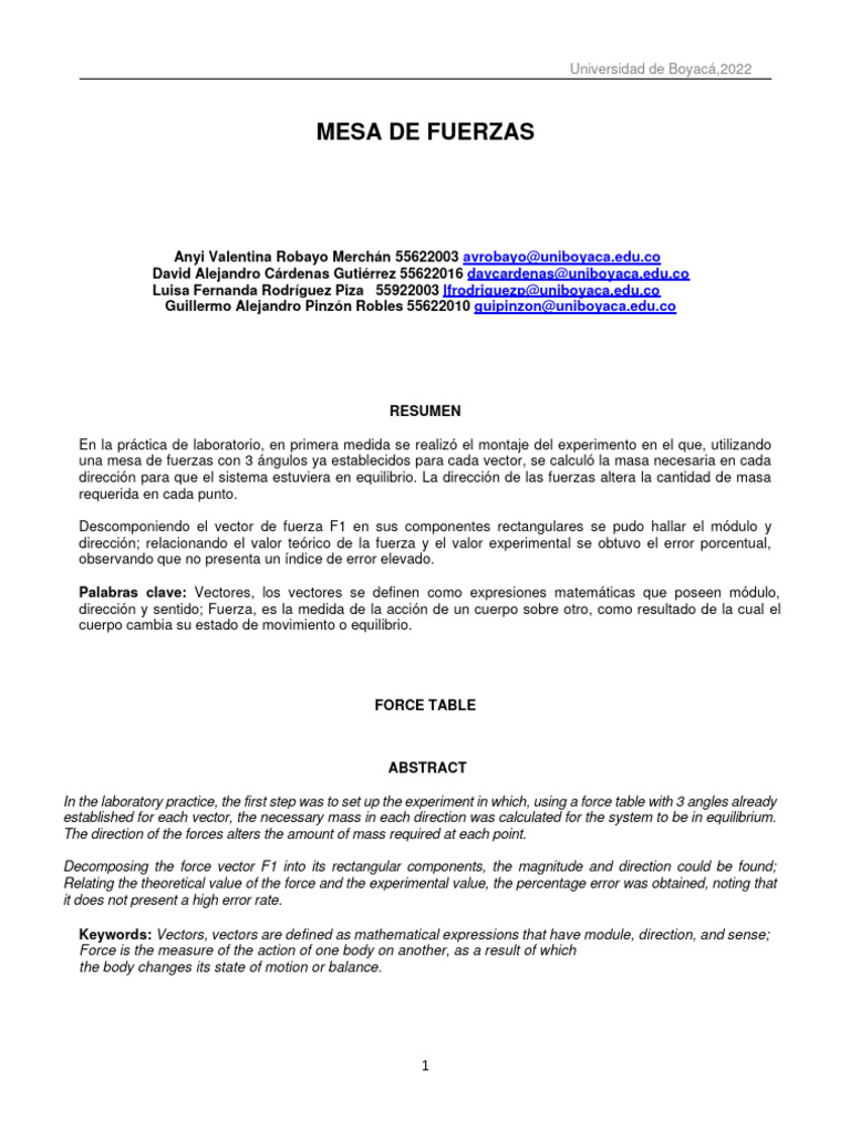 Laboratorio Mesa de Fuerzas | PDF | Vector Euclidiano | Fuerza