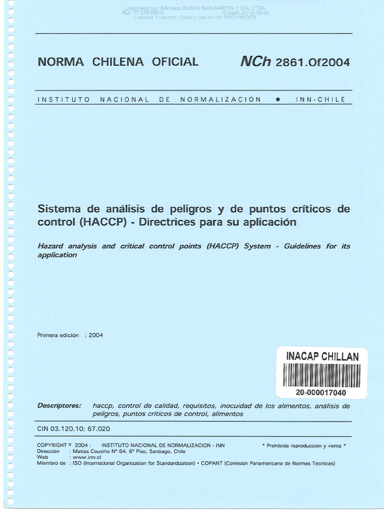 NCH 2861 of 2004 NO VIGENTE | PDF