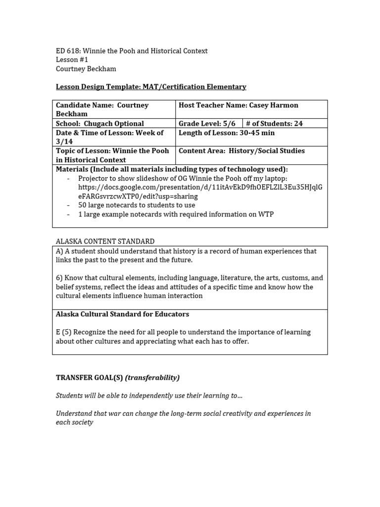 Lesson 1 Final Packet | PDF | Winnie The Pooh