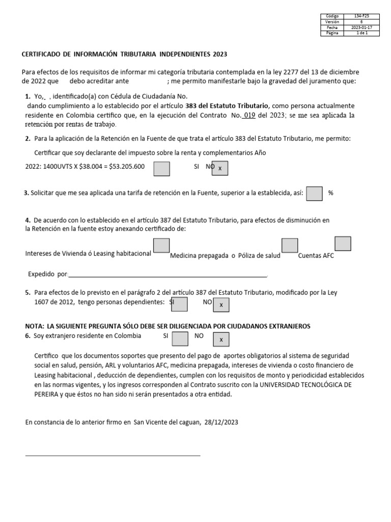 Certificado Tributario 2024 | PDF