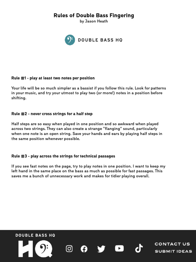 Rules of Double Bass Fingering DBHQ | Download Free PDF | Double Bass ...