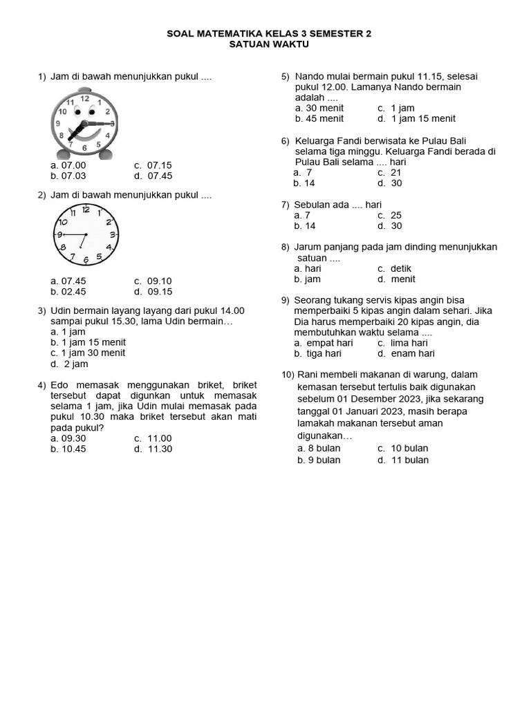 Soal MTK Tema 6 Kls 3 SD | PDF