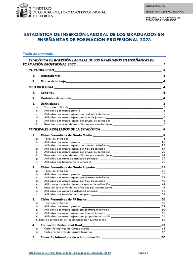 Informe Insercion Laboral FP 2023 | PDF | Desarrollo profesional | Estadísticas