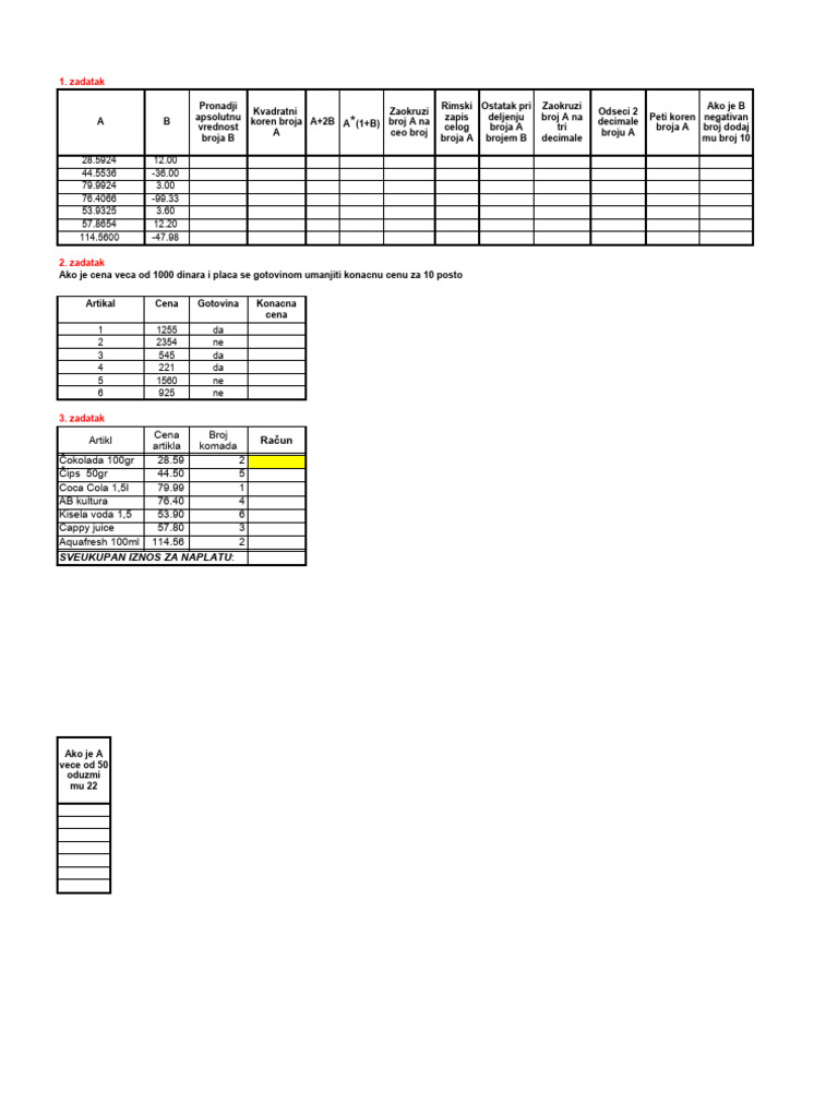 Excel Zadaci | PDF