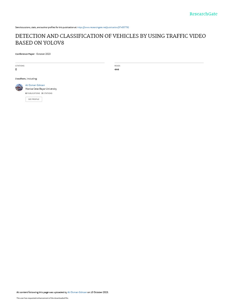Good Detection And Classification Of Vehicles By Using Traffic Video Based On Yolov8 Pdf