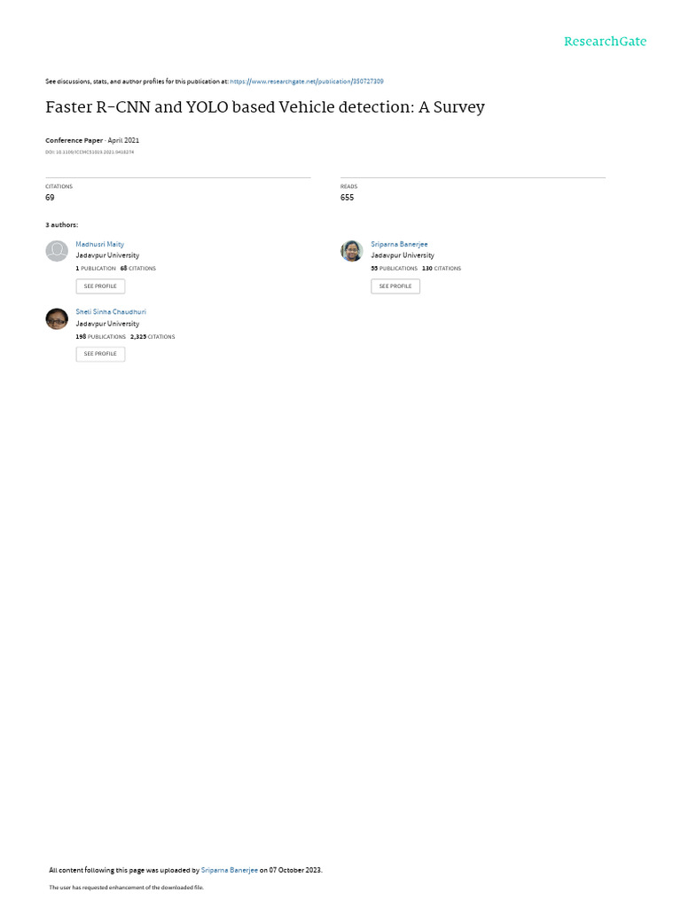 Good Faster R Cnn And Yolo Based Vehicle Detection A Survey Pdf Cybernetics Applied