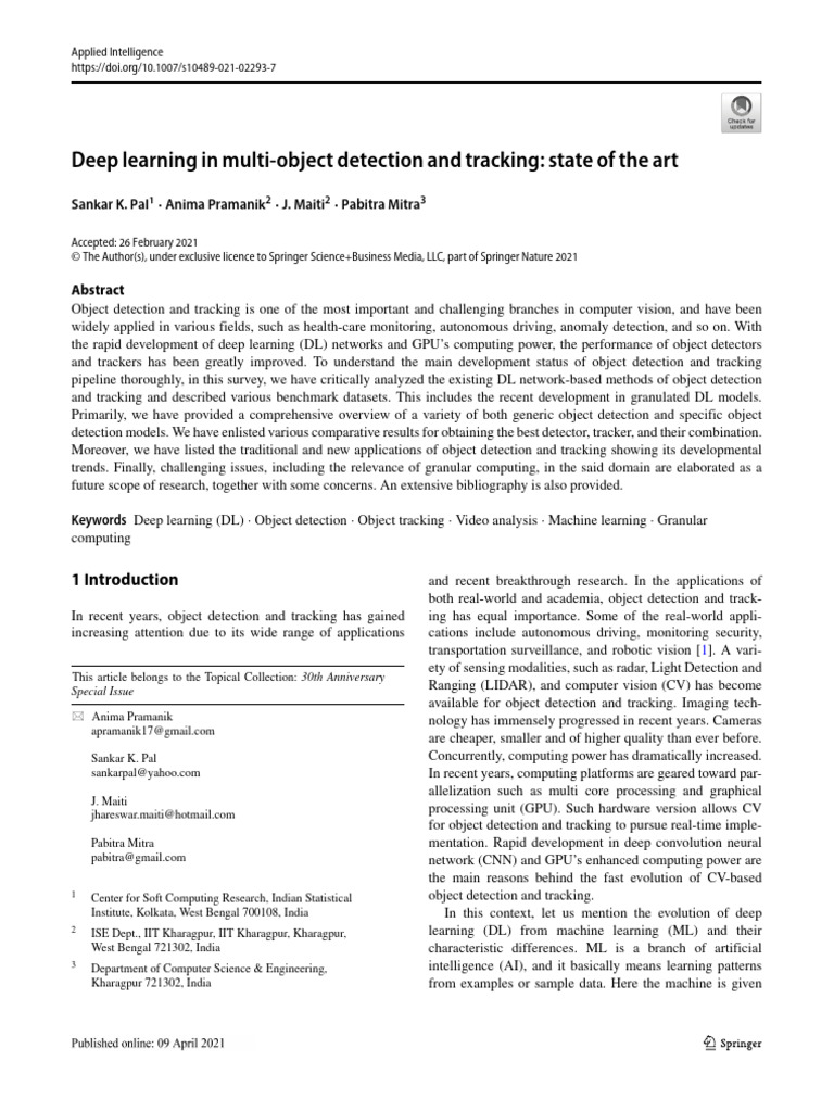 (SOTA) Deep Learning in Multi-Object Detection and Tracking State of The Art | PDF | Deep ...