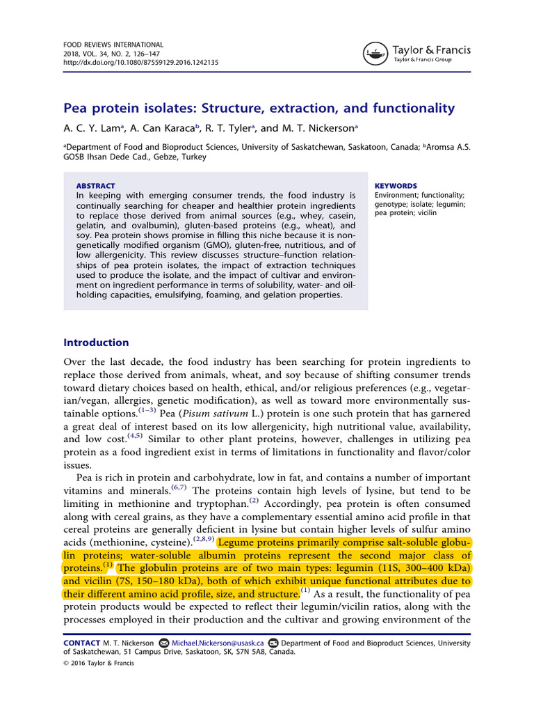 Pea Protein Isolates: Structure and Function | PDF | Amino Acid | Proteins
