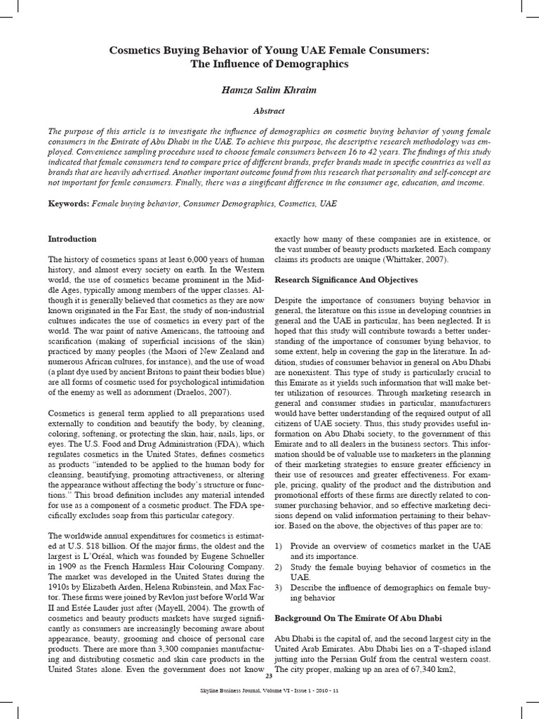 Cosmetics Buying Behavior Of Young Uae Female Consumers Pdf United