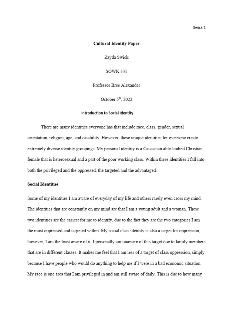 Cultural Identity Paper 1 | PDF | Gender | Gender Studies
