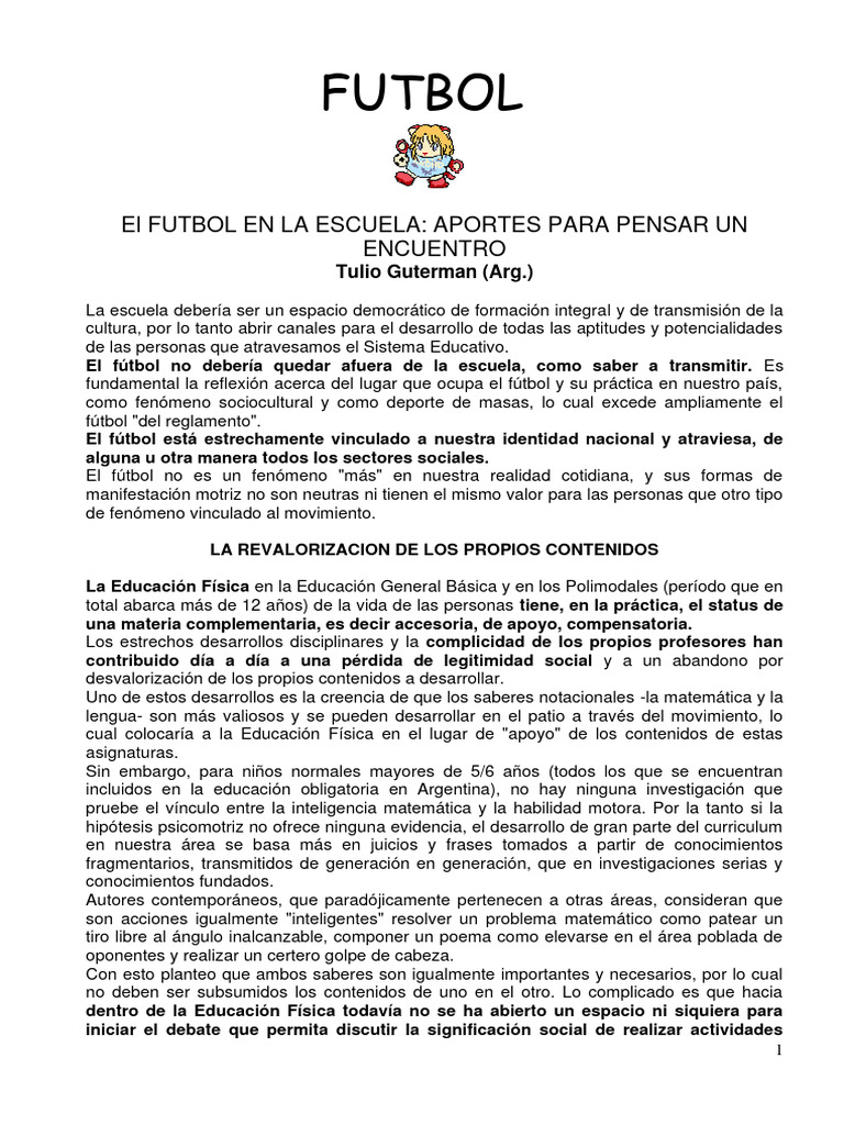El Futbol en La Escuela - Tulio Guterman | PDF | Deportes | Asociación ...