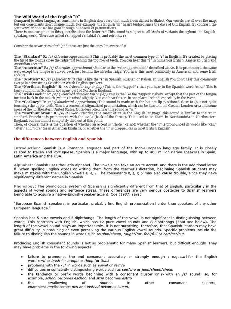 Differences and Problems With The R Sound | PDF | English Language | Spanish Language