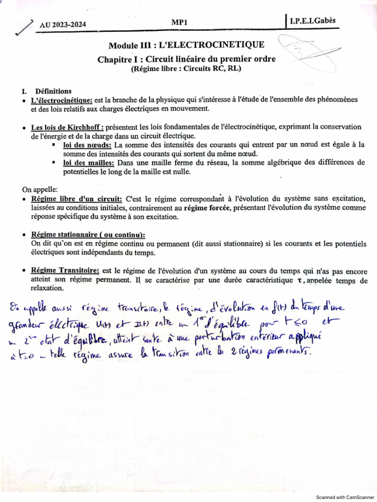 Cours Électrocinétique mp1 | PDF