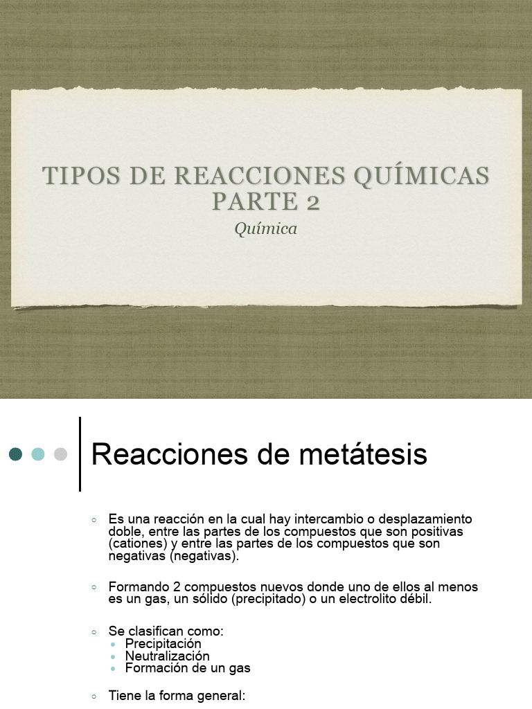 Reacciones de Metátesis y Ejemplos | PDF | Sal (química) | Ácido