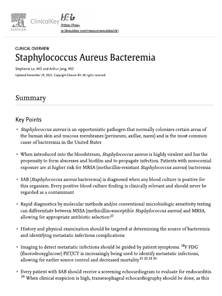 Staphylococcus Aureus Bacteremia | PDF