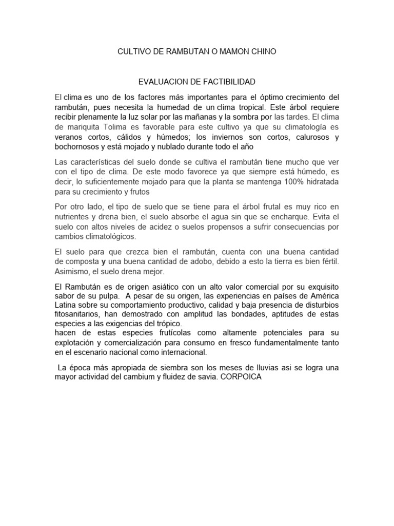 Cultivo de Rambutan o Mamon Chino | PDF