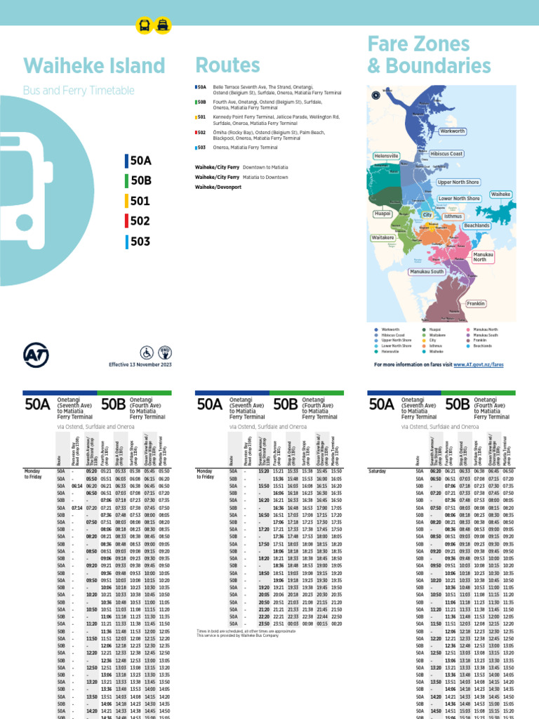 Auckland Transport Waiheke Island Bus Ferry Timetable | PDF