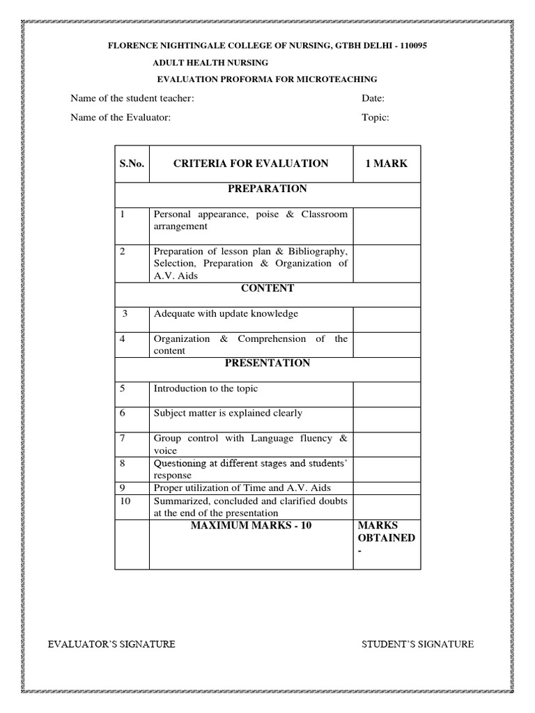 Microteaching Evaluation Proforma | PDF