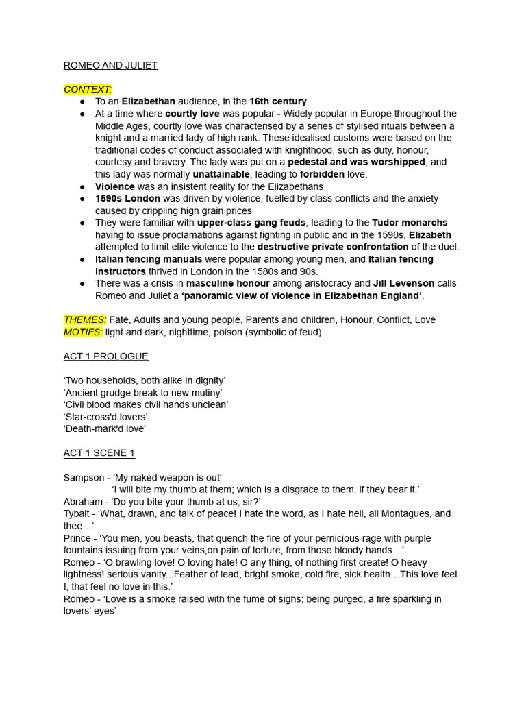 Romeo and Juliet Notes | PDF | Characters In Romeo And Juliet | Romeo ...