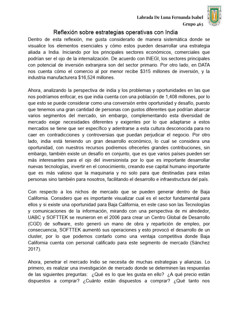 Fernanda Isabel Labrada de Luna - Reflexión Sobre Estrategias Operativas Con India | PDF ...
