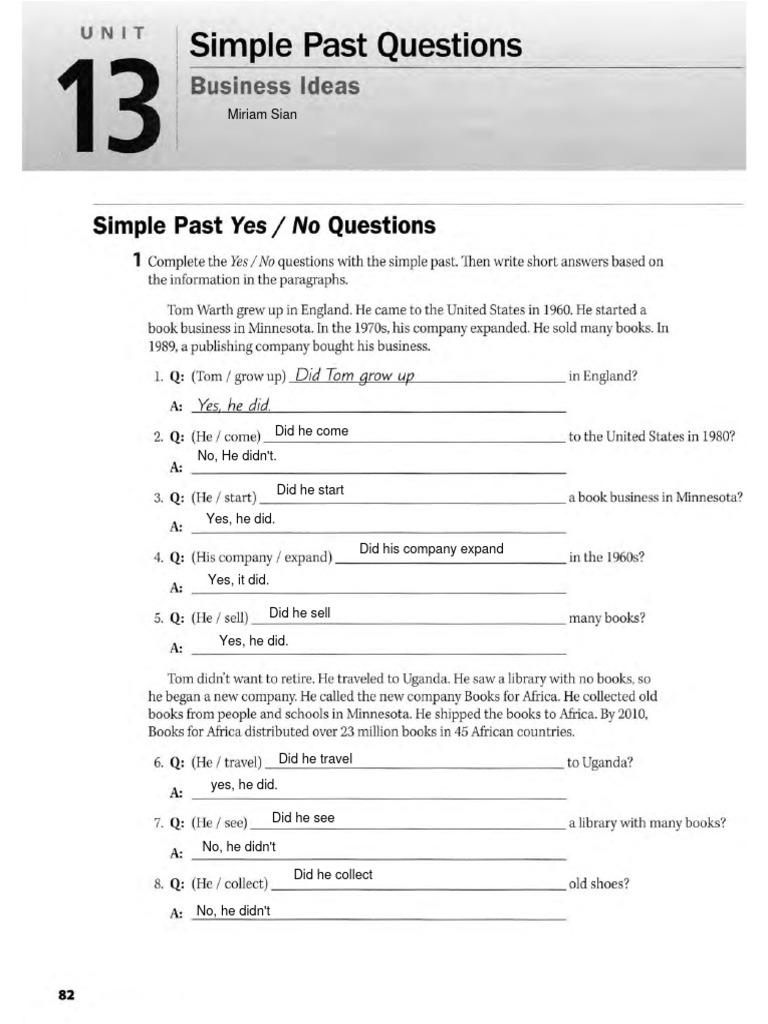 G&B Unit 13 Workbook - Simple Past Questions | PDF | Public Services ...