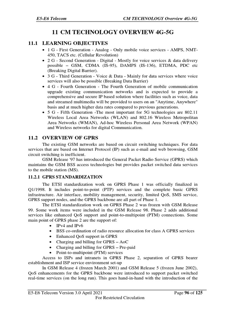 E5-E6 - Text - Chapter 11. CM TECHNOLOGY OVERVIEW 4G 5G | PDF | 3 G | General Packet Radio Service