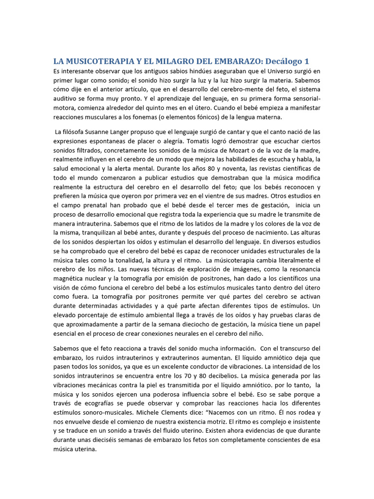Musicoterapia y El Milagro Del Embarazo | PDF | El embarazo | Sonido
