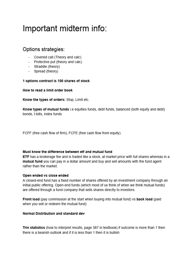 Finance Midterm Prep Guide | PDF | Finance & Money Management