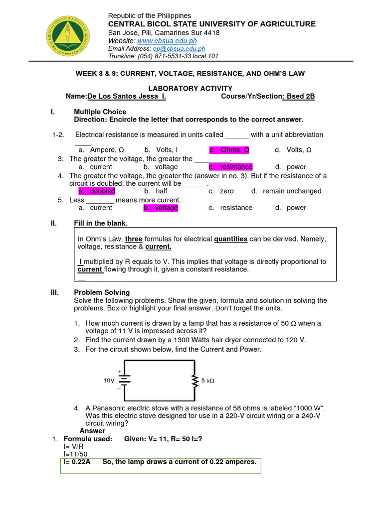 Lab Phys | PDF | Voltage | Electrical Resistance And Conductance