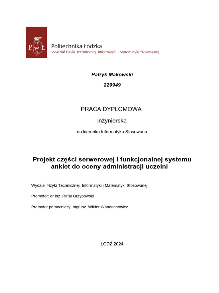 Praca Dyplomowa Patryk Makowski - System Ankiet | PDF