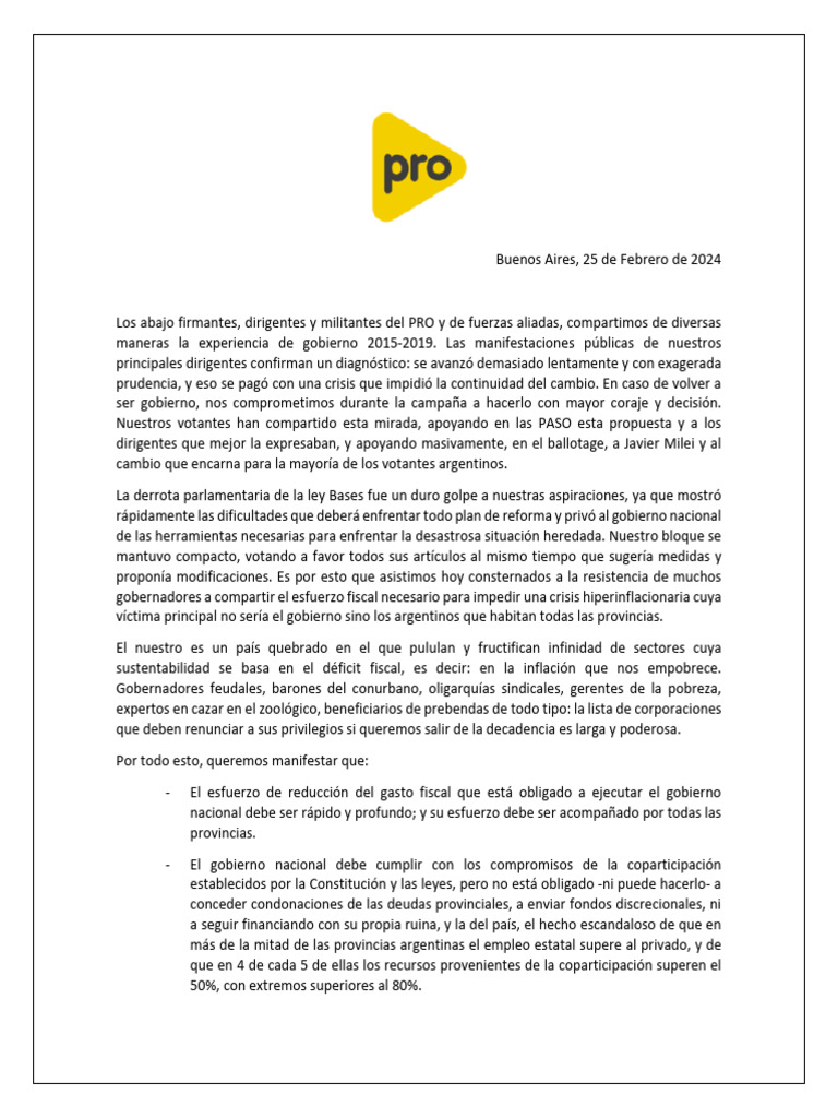 Comunicado Del PRO de Patricia Bullrich | PDF | Política | Ciencias ...