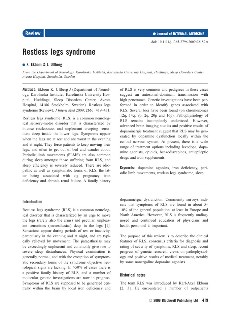 Journal of Internal Medicine - 2009 - Ekbom - Restless Legs Syndrome ...
