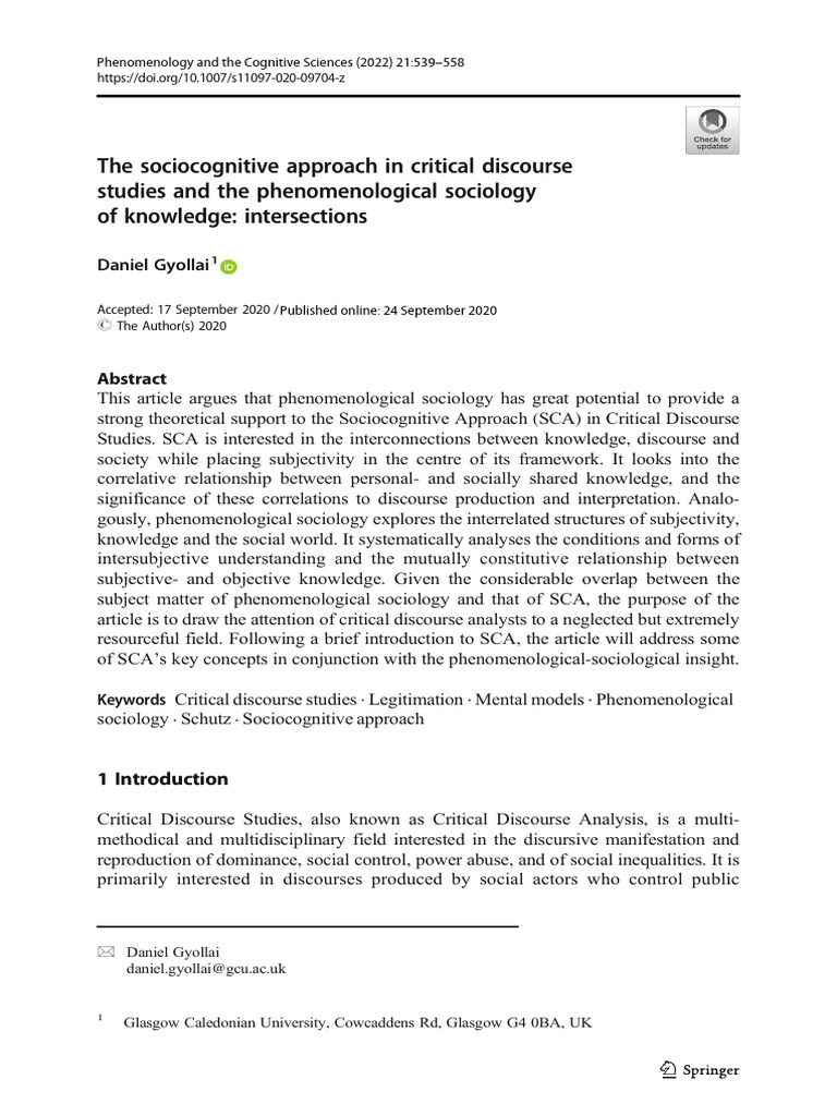 The Sociocognitive Approach in Critical Discourse Studies and The Phenomenological Sociology of ...