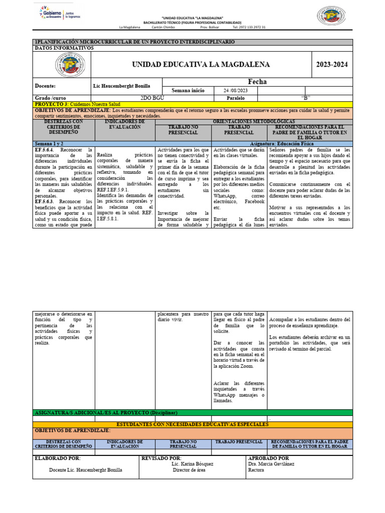 2do MICROCURRICULAR INTERDISCIPLINARIO (EF 2BGU) 2P 1Q | PDF | Maestros | Aprendizaje