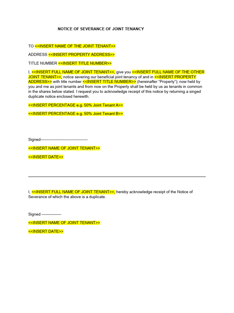 Notice of Severance of Joint Tenancy | PDF